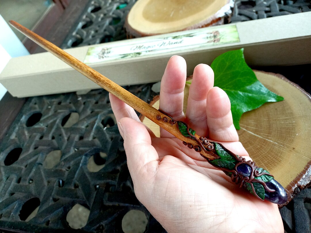Forest Magic Wand With Amethyst, Box for Wand, Wooden Wand - Etsy