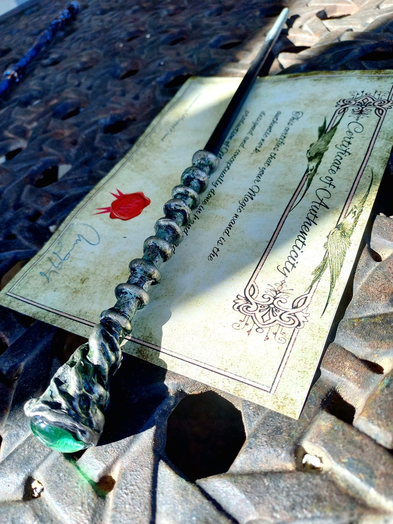 Magic Wand Green and Silver Wooden Fairy Wand Witchy - Etsy