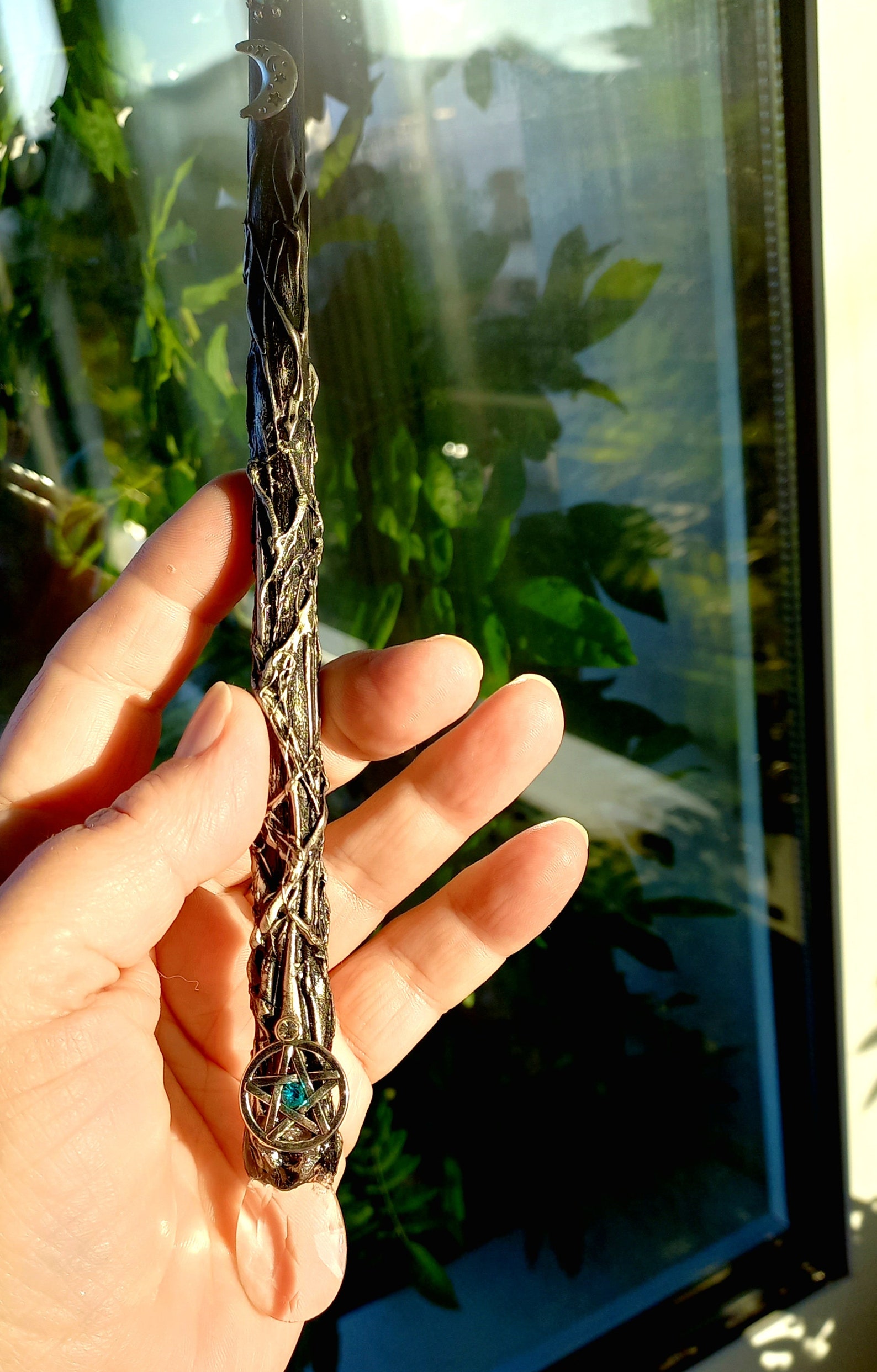 Magical Wand Pentacle and Moon. Black and Silver. Wiccan Wand. - Etsy