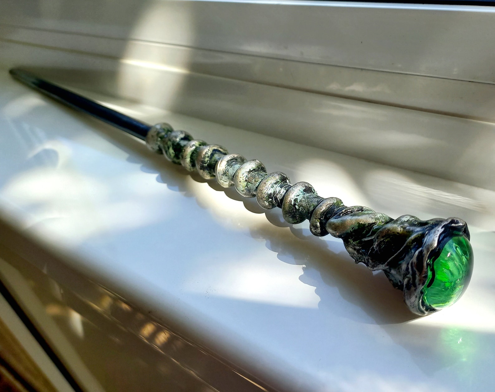 Magic Wand Green and Silver Wooden Fairy Wand Witchy - Etsy