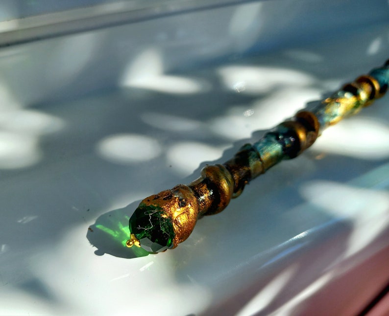 Magic Wand. Halloween Wand. Green and Gold Magic Wand. Wood - Etsy