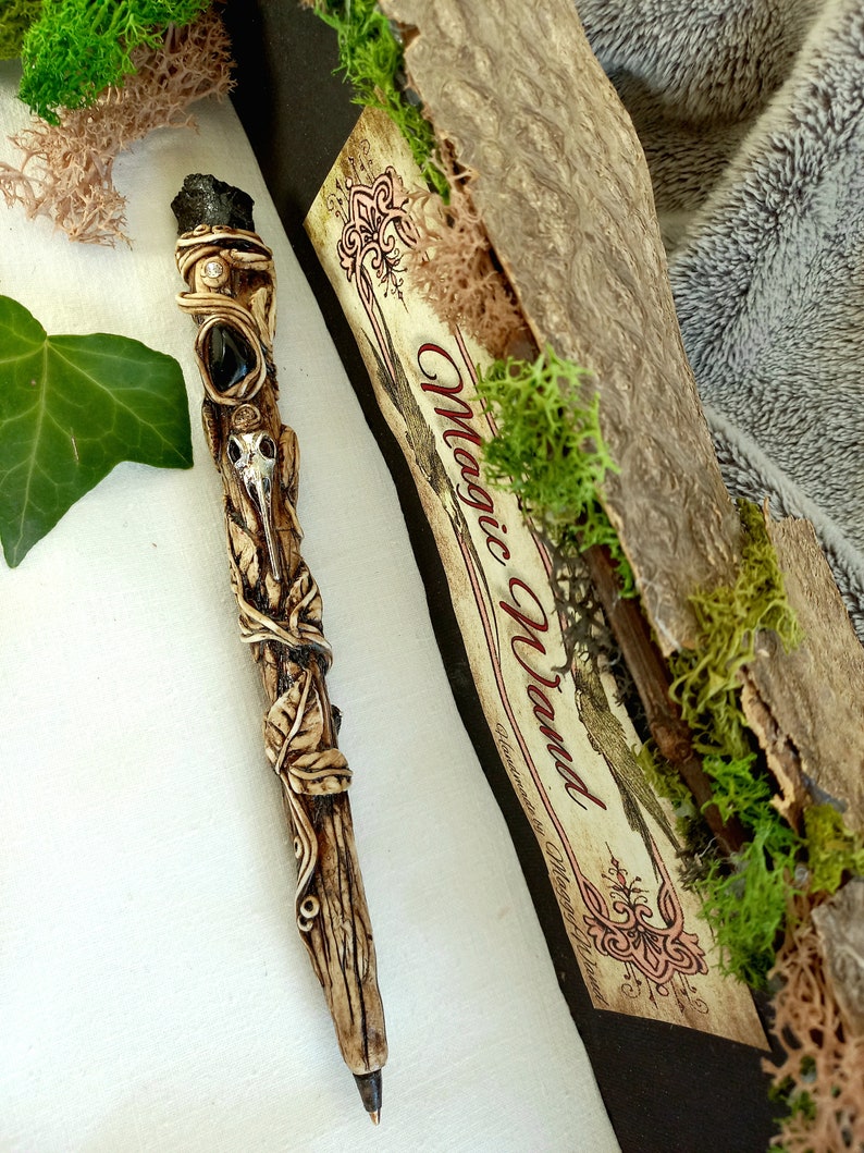 Skull Crow Pen Magic Wand Pen Black Tourmaline Handmade | Etsy