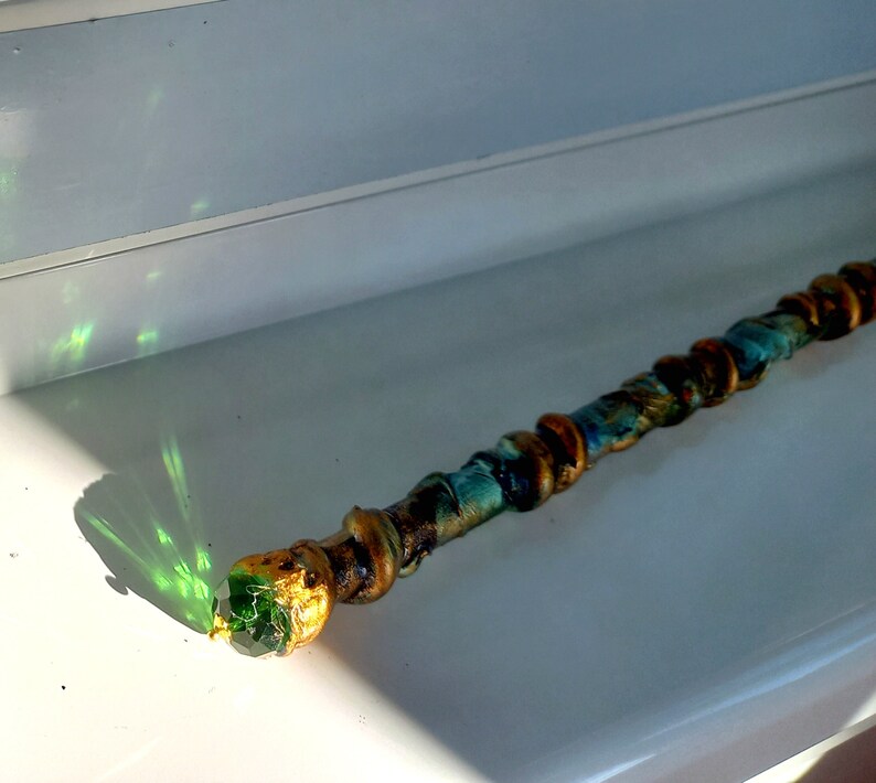 Magic Wand. Halloween Wand. Green and Gold Magic Wand. Wood - Etsy