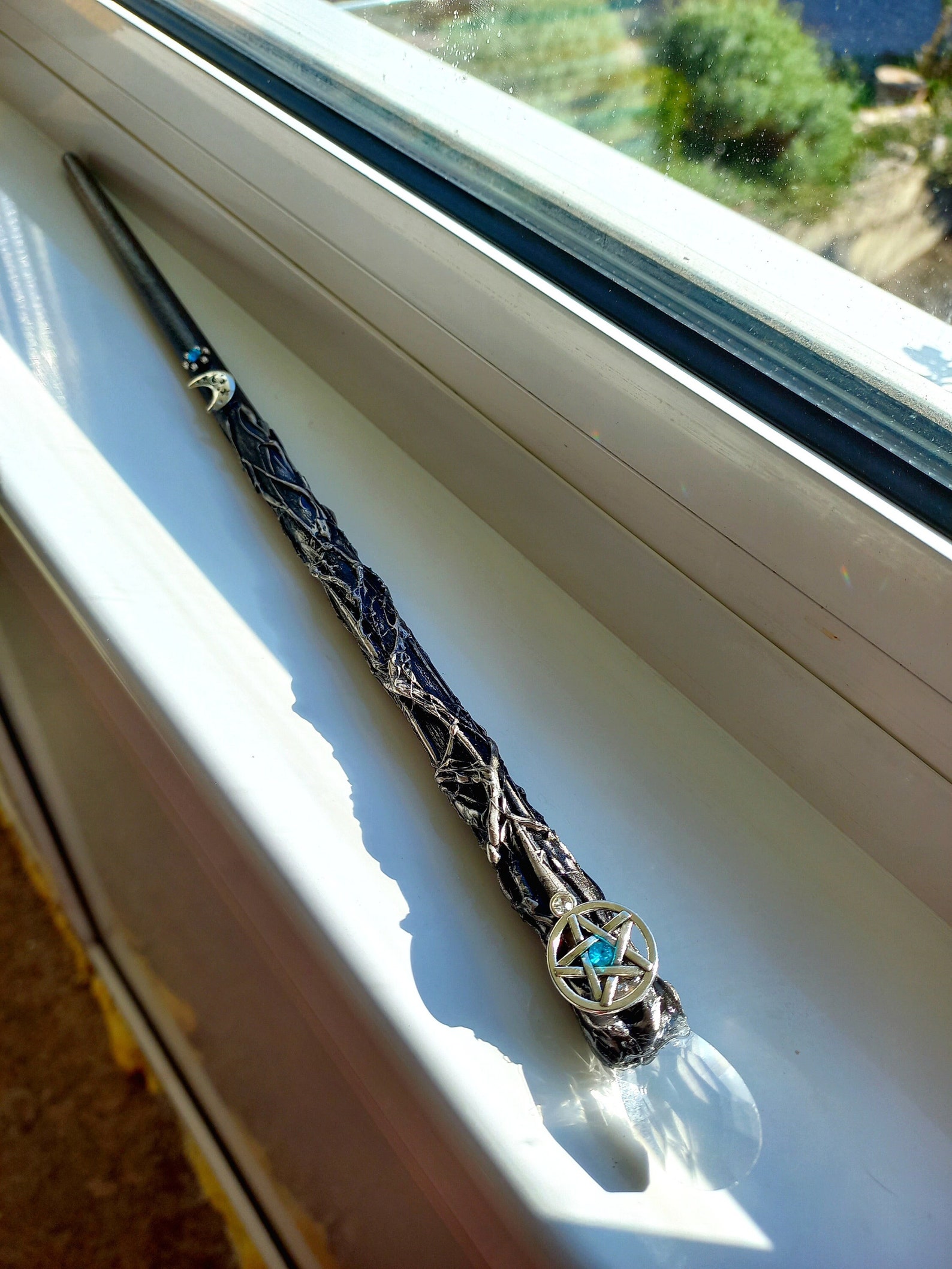 Magical Wand Pentacle and Moon. Black and Silver. Wiccan Wand. - Etsy