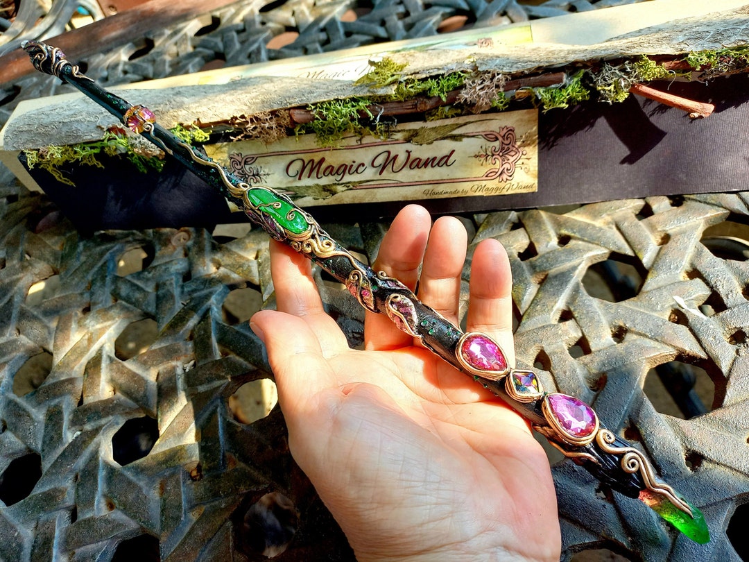 Baguette magique, quartz Aura, bâton de sorcière en bois, outil des ...
