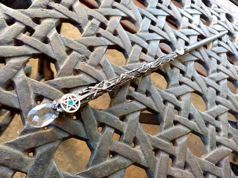 Magical Wand Pentacle and Moon. Black and Silver. Wiccan Wand. - Etsy