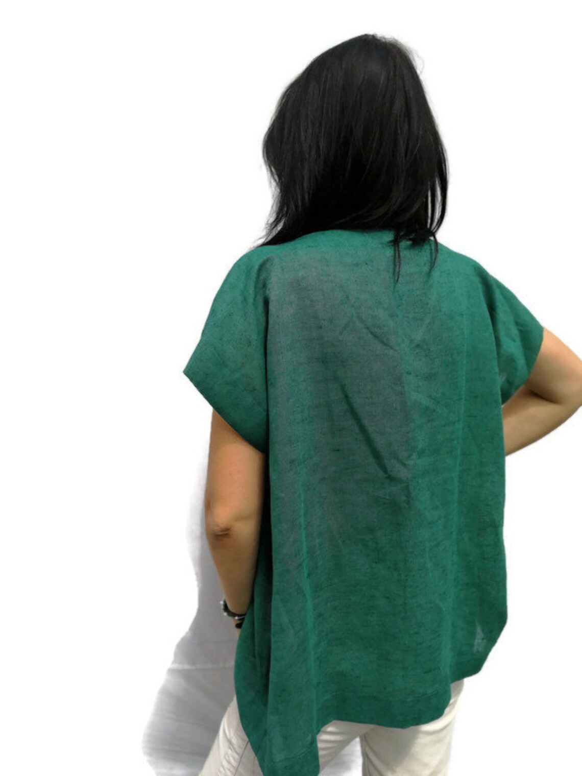 Green Linen Top Linen Blouse Linen Tee V-neck Linen T-shirt - Etsy