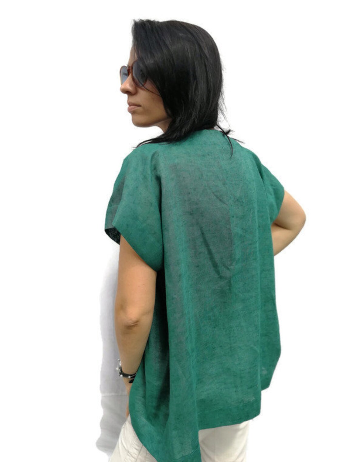 Green Linen Top Linen Blouse Linen Tee V-neck Linen T-shirt - Etsy