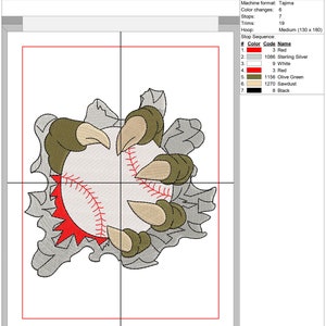 T-rex Dinosaur Embroidery Design Files, Clawed Foot With Baseball, 3 ...