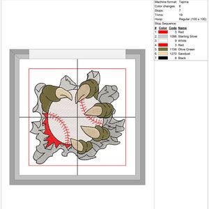 T-rex Dinosaur Embroidery Design Files, Clawed Foot With Baseball, 3 ...