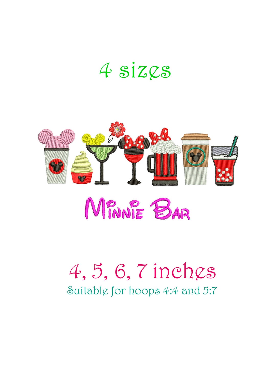 Mickey Mouse Inspired. Machine Embroidery Design. Minnie Bar, Coffee ...