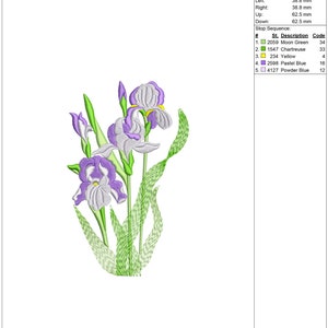 Iris flower blooming iris embroidery design files | Etsy