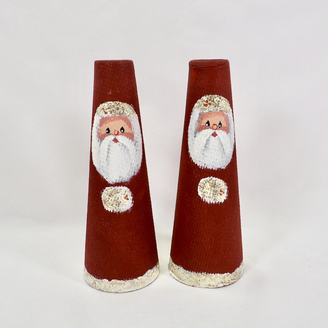 Vintage Hand Painted Santa Cones Set of 2 Christmas Decor Holiday MCM ...