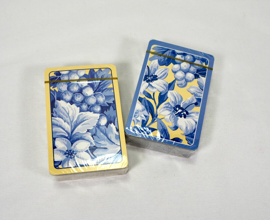 Vintage Bridge Playing Cards Set - Blue and Yellow Floral Design ...