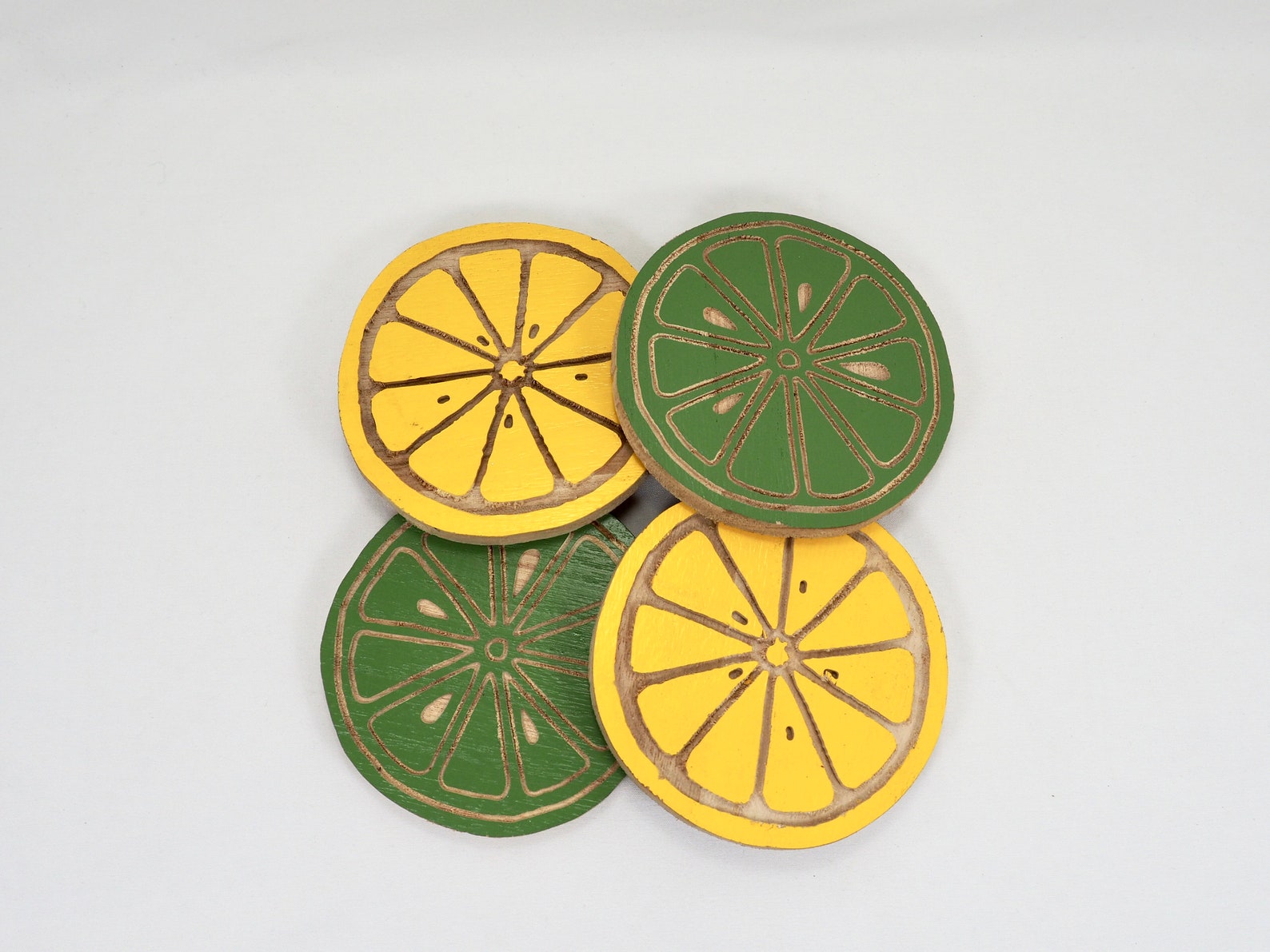 Beach House Coasters Lemon Lime Decor (set of 4) Wood With Cork - Etsy