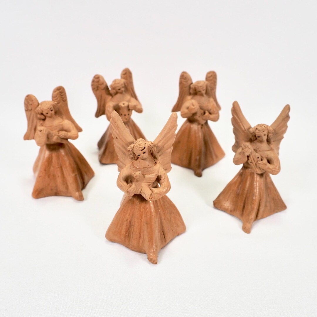 Handcrafted Terracotta Angel Figurines - Rustic Christmas Decor - Set ...