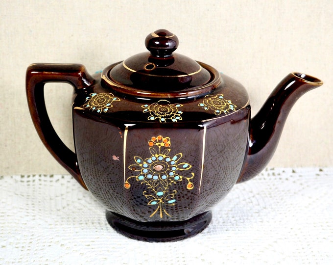 Moriage Redware Pottery Teapot, Vintage Japanese Hand-painted Brown ...