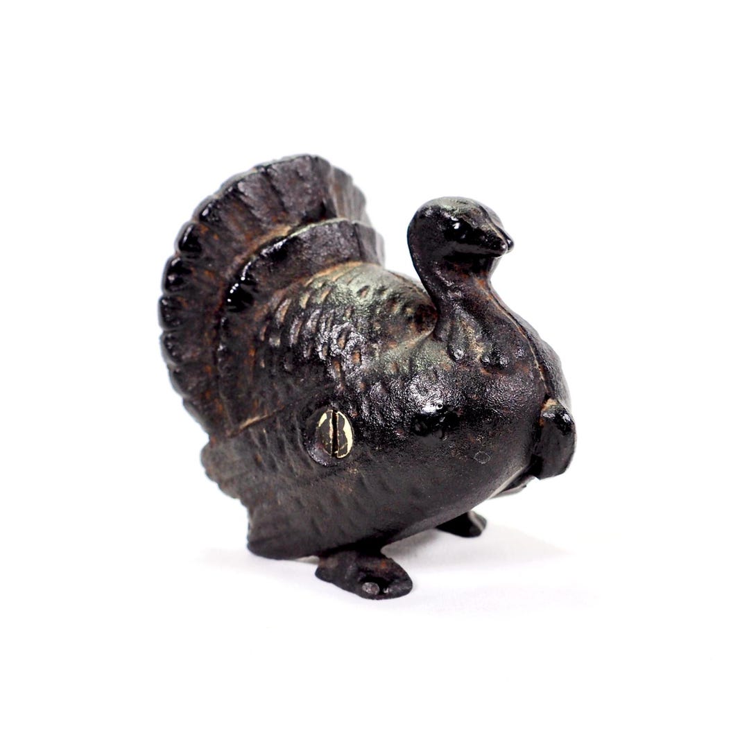 Vintage Cast Iron Turkey Bank - Rustic Antique Coin Bank Collectible ...