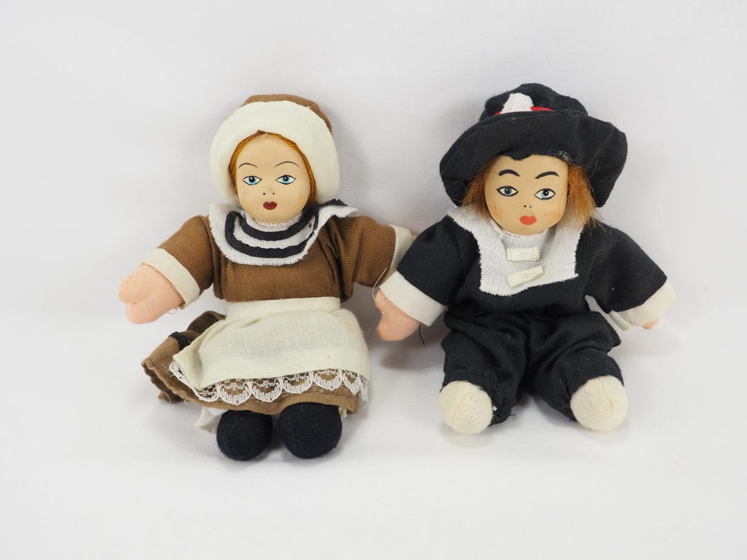 Vintage Pilgrim Dolls Ceramic-head Pair – Thanksgiving Decor, Handmade ...