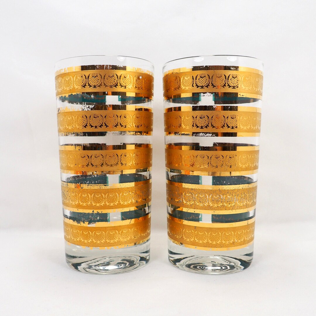 Vintage Fred Press Barware Mid Century Gold Banded Glasses (set of 2 ...