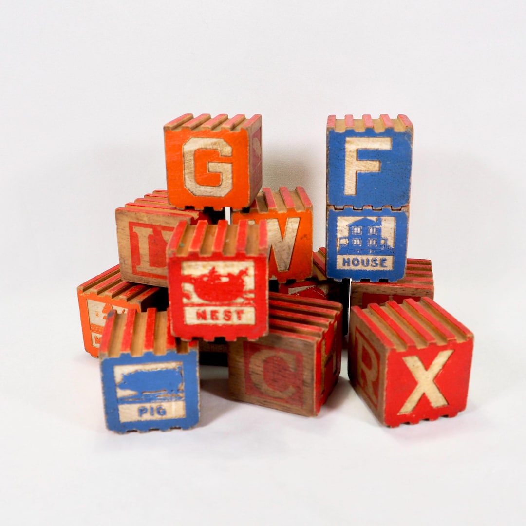 Vintage Wooden Alphabet Blocks for Crafting - Assemblage Crafts - Worn ...