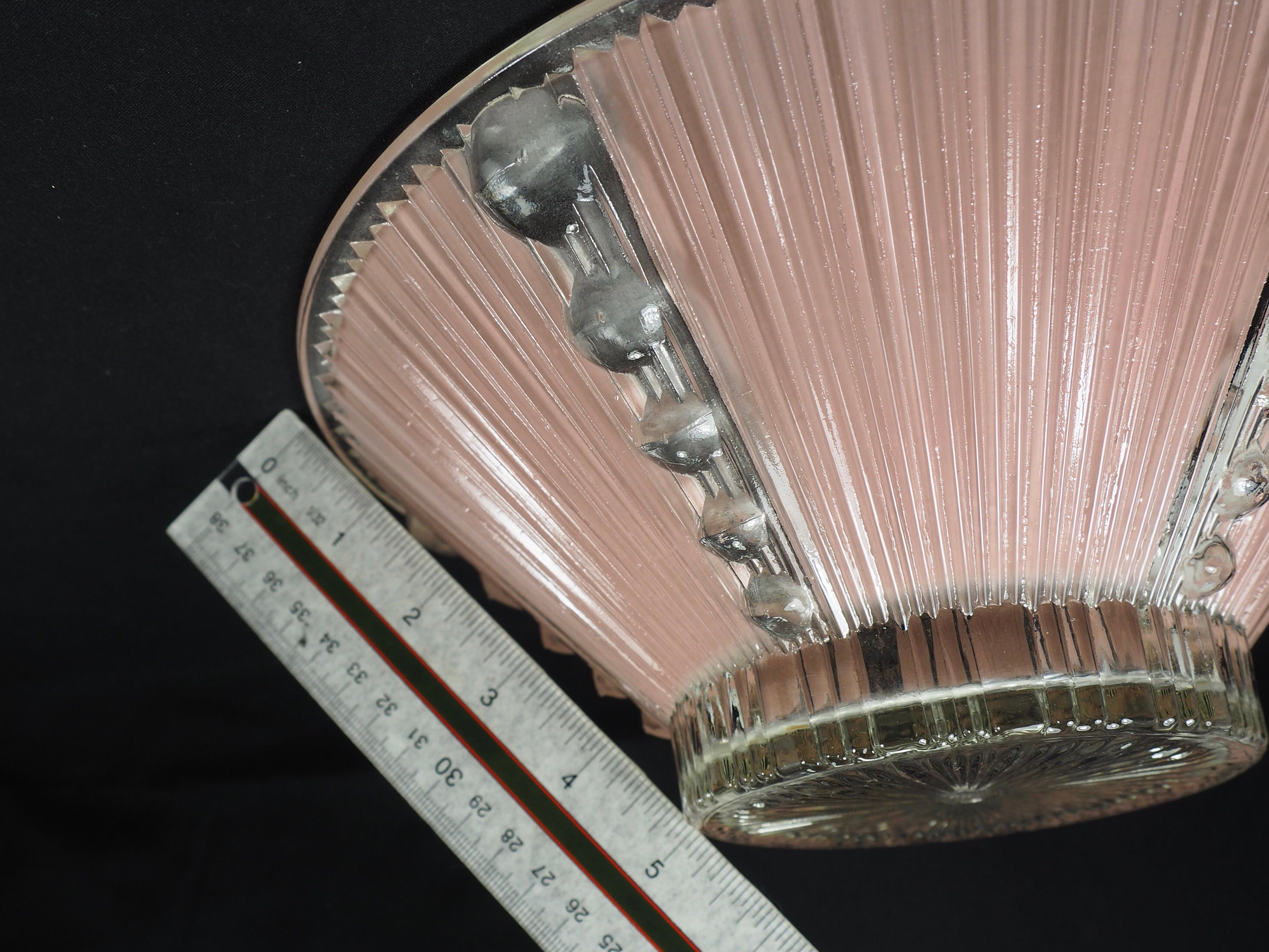 Vintage Ruffle Glass Shade Ceiling Light Pink and Clear Mid - Etsy