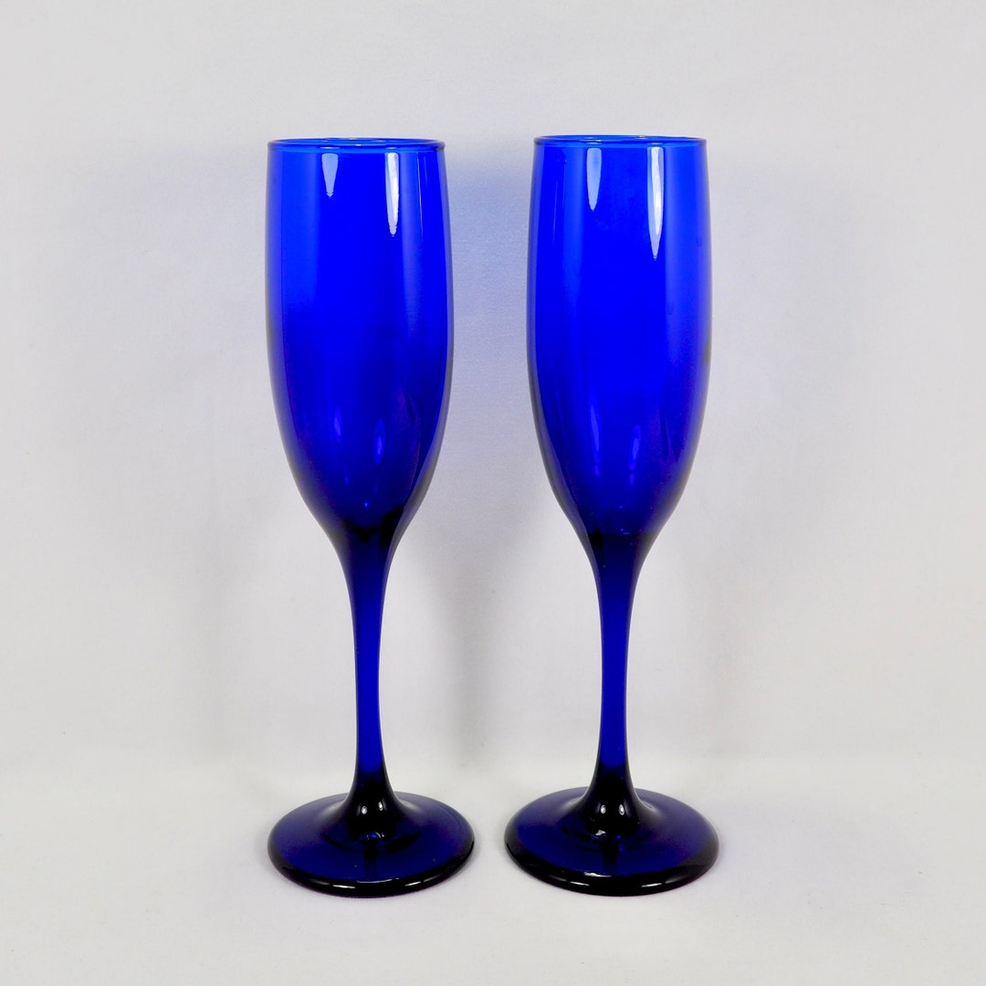 Libbey Cobalt Blue Champagne Flutes Collectible Glassware Wedding Toast ...