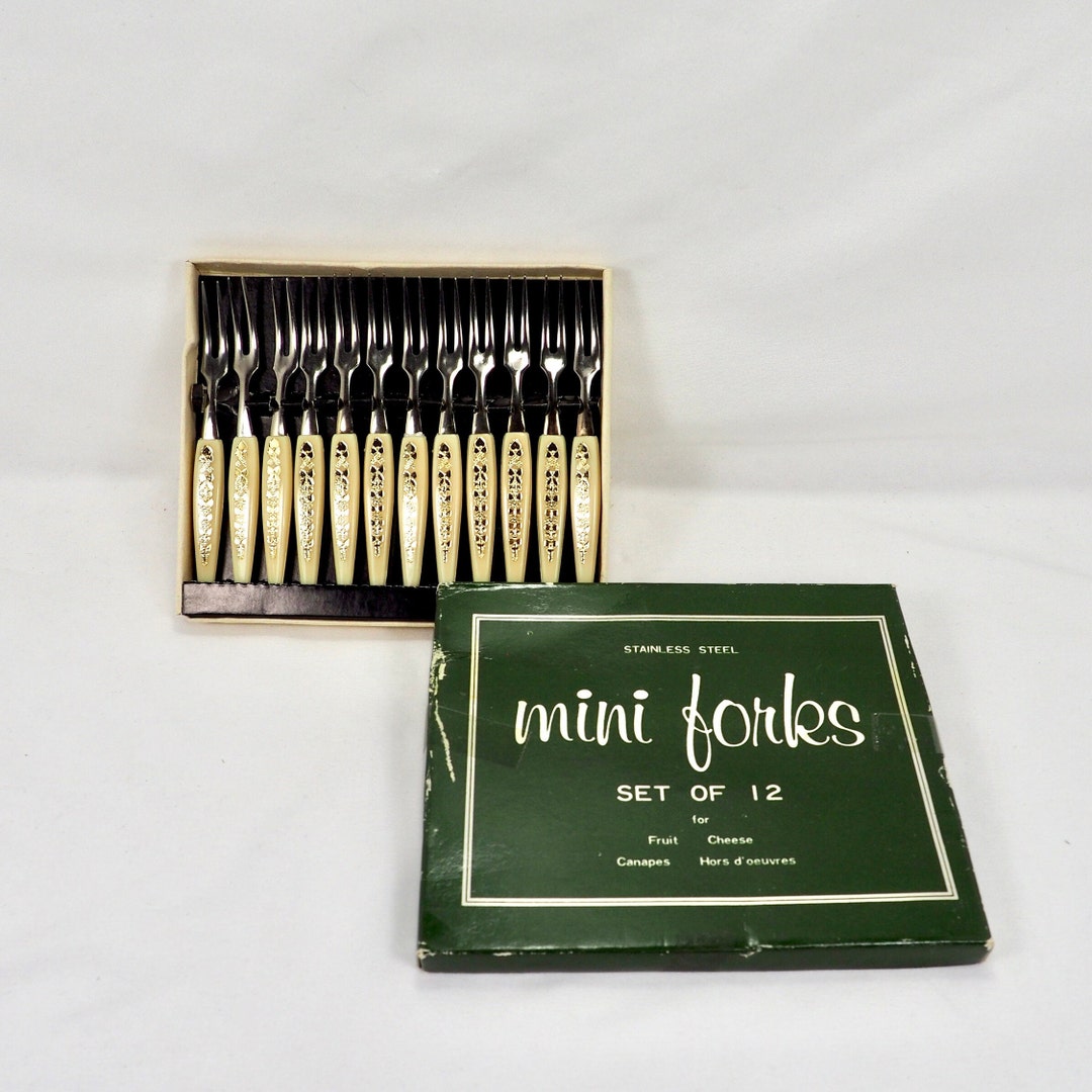 Mid Century Mini Forks set of 12 2 Tines Stainless Steel for Appetizers ...