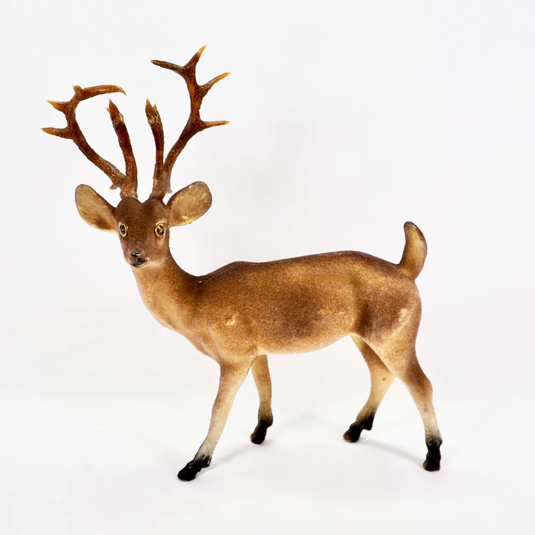 Vintage Flocked Deer Figurine With Antlers 9” Retro Christmas Holiday ...