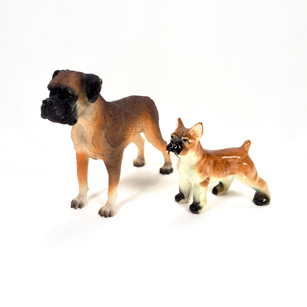 Vintage Boxer Dog Figurine Set - Rubber & Ceramic Collectibles, Hand ...