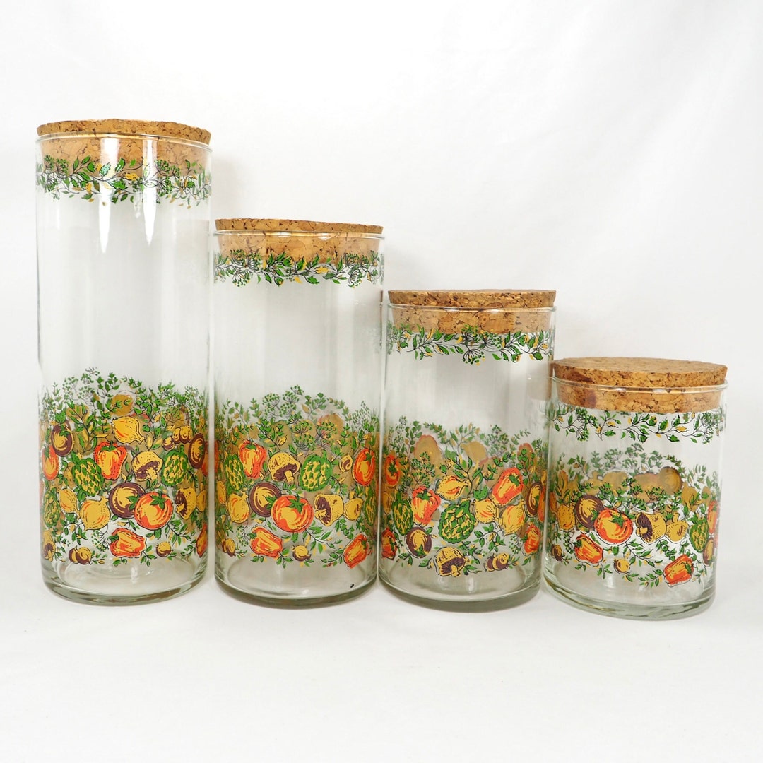 Vintage Spice of Life Glass Canister Set With Cork Lids - Etsy