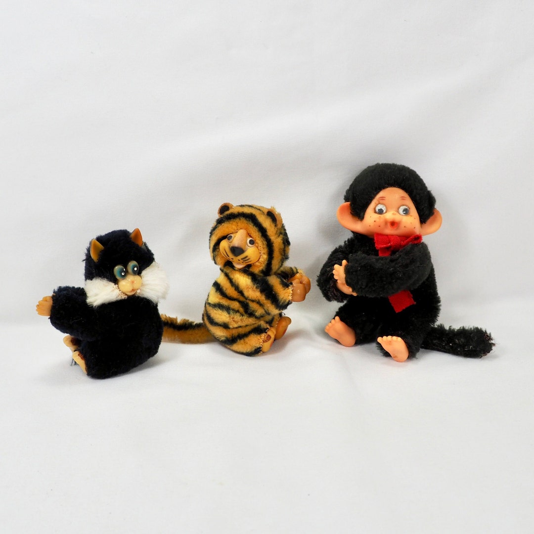 Vintage Pencil Huggers Lot of 3 Monchichi Monkey, Tiger, and Cat AS-IS ...