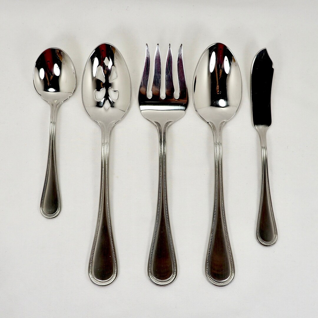 Towle Silver “beaded Antique” Pattern 18/10 Stainless Steel Flatware 5 Piece Serving Set - Etsy