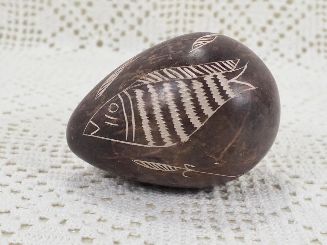 Vintage Stone Egg Hand Carved Fish Design 2 5/8” - Etsy