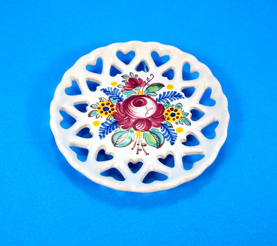 Vintage Italian Redware Plate: Hand-painted Floral Pottery With Heart ...