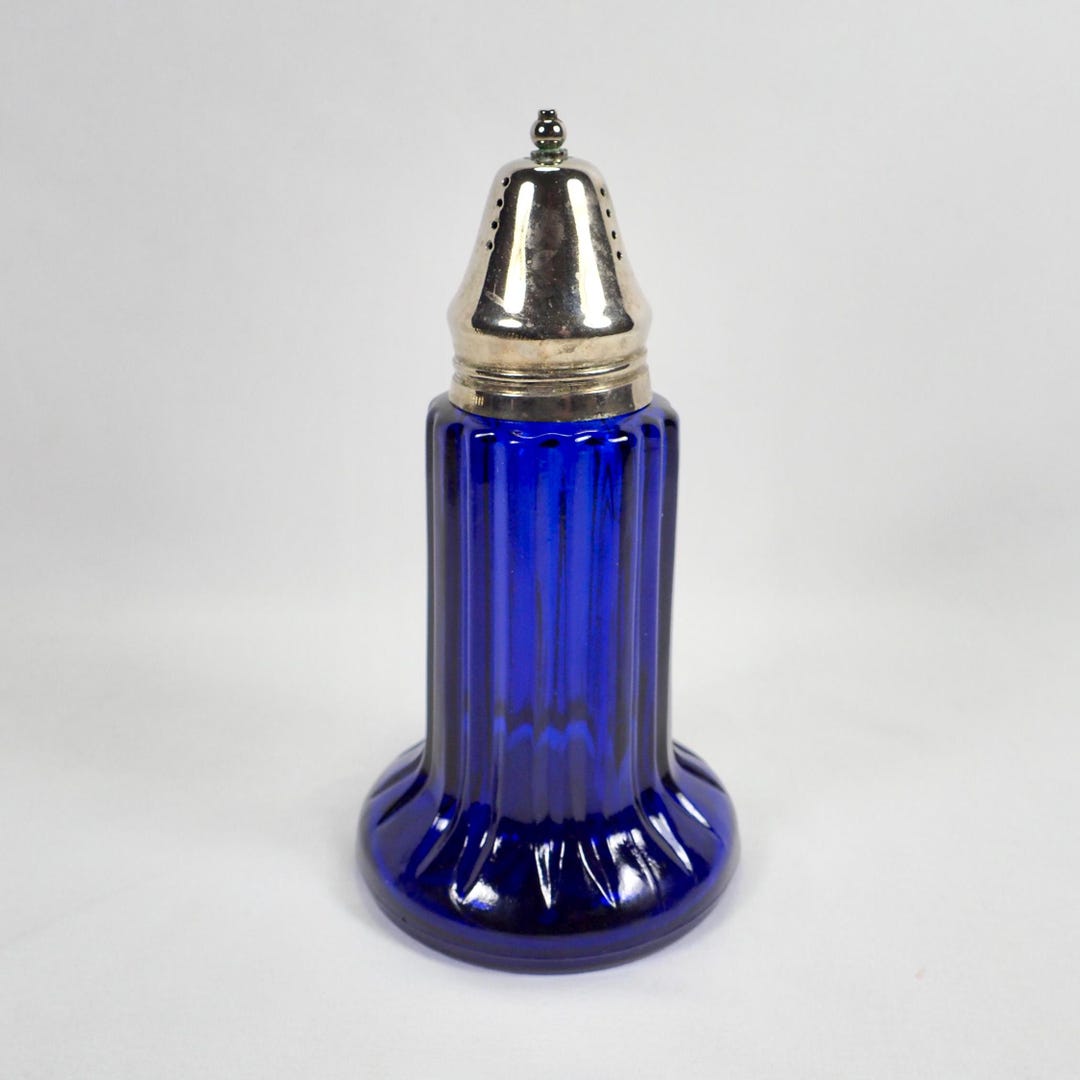 Vintage Cobalt Blue Glass Muffineer Sugar Shaker With Silver Cap - Art ...