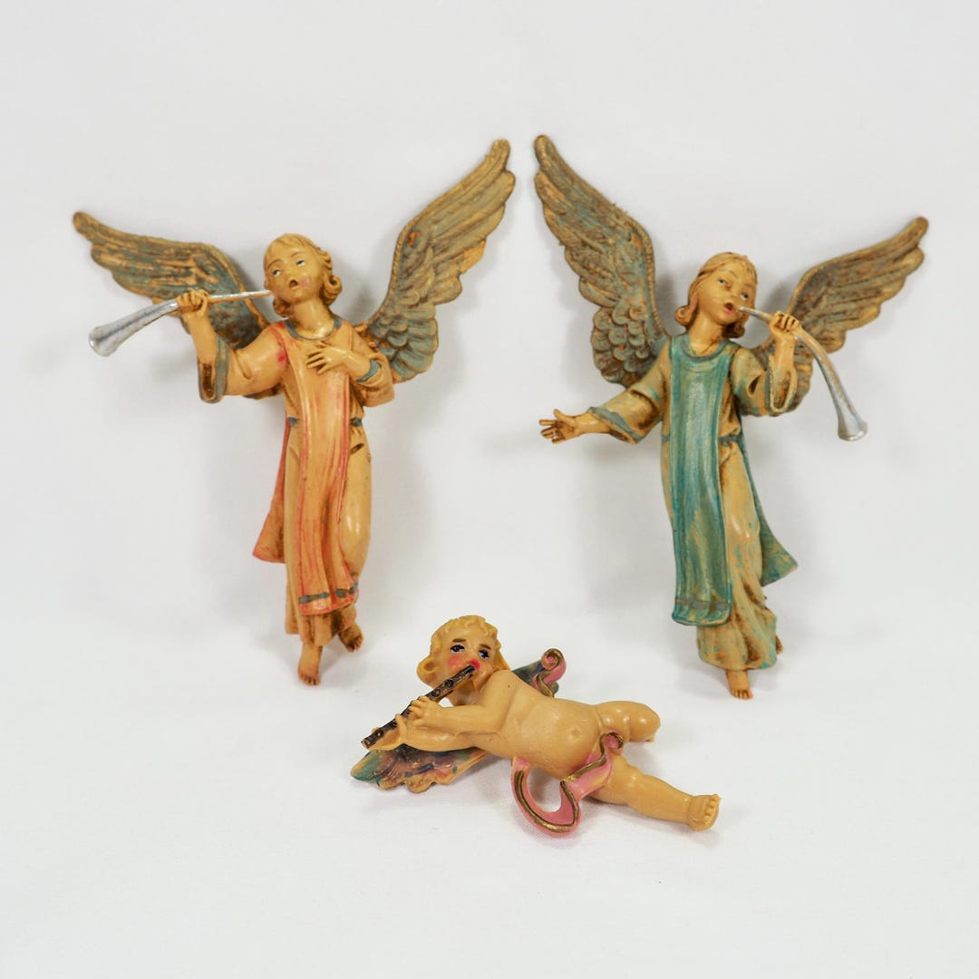 Vintage Depose Fontanini Angel and Cherub Ornaments Trio, Made in Italy ...