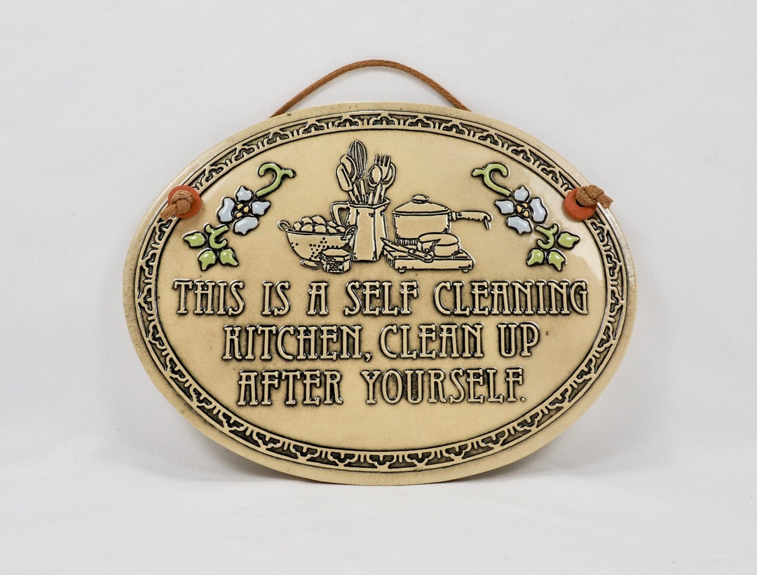 Funny Kitchen Sign Ceramic Embossed Hanging Sign Self Cleaning Kitchen ...