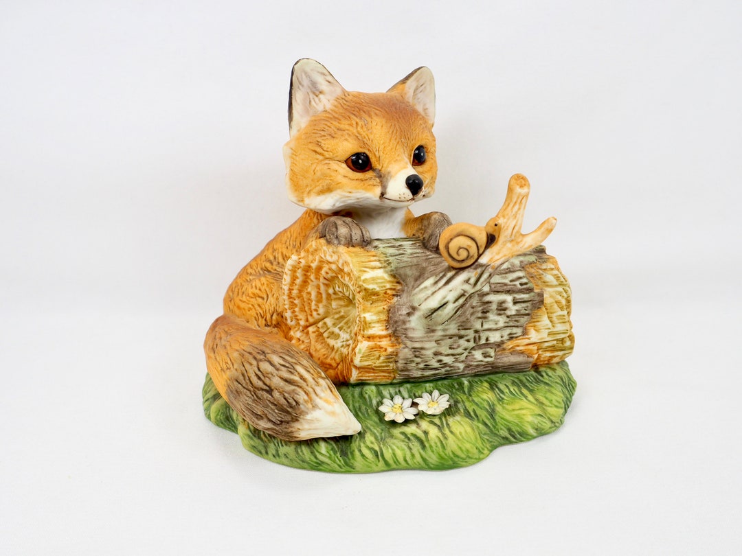Vintage Homco Figurines Masterpiece Porcelain, 1986 Fox With Log ...