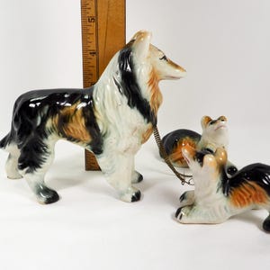 Vintage Collie Dog With Puppies Figurine Set on Chains Mid-century ...