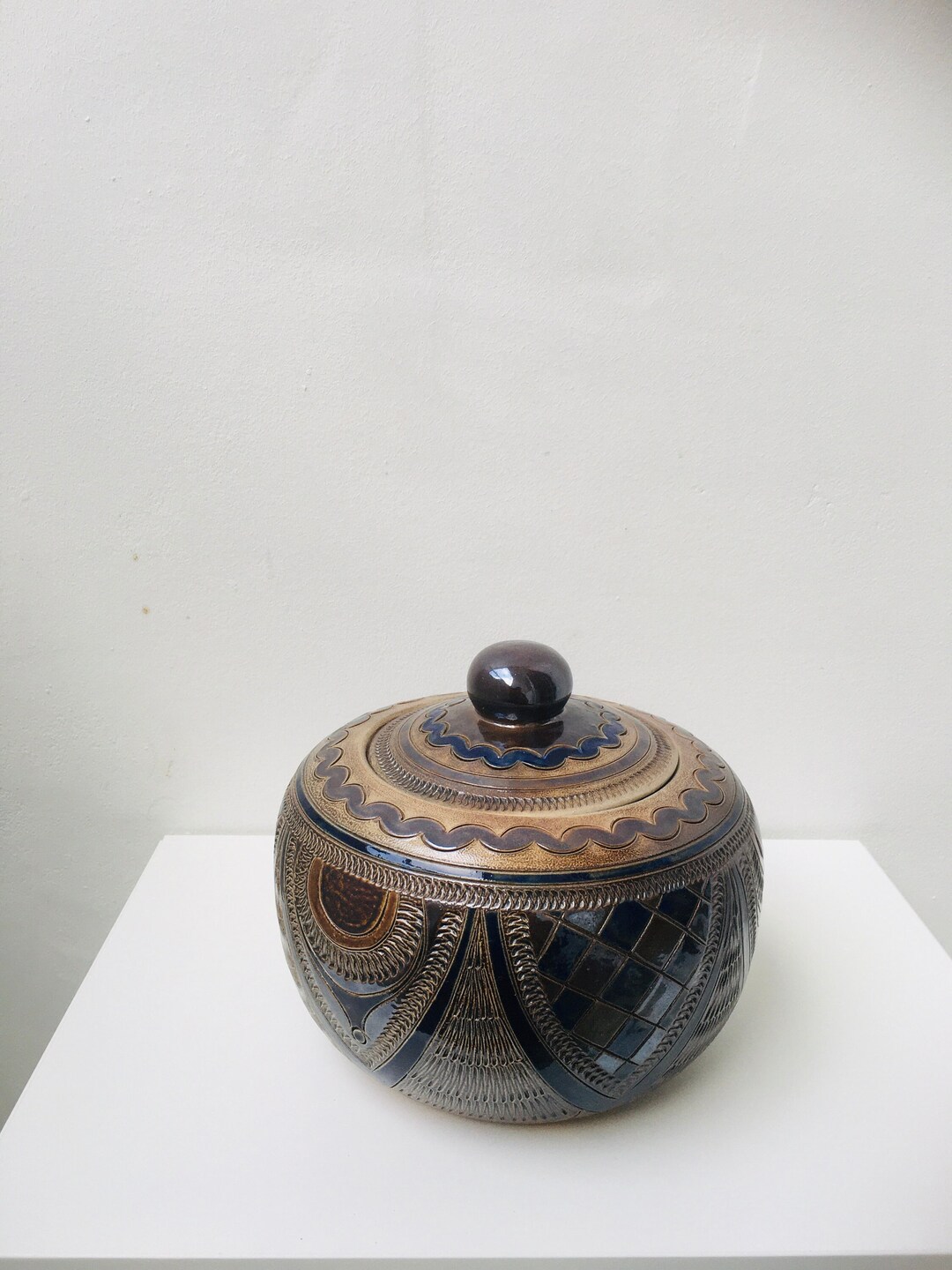 Vintage Westerwald Ceramic Pottery Germany Bowl With Lid Blue Brown ...