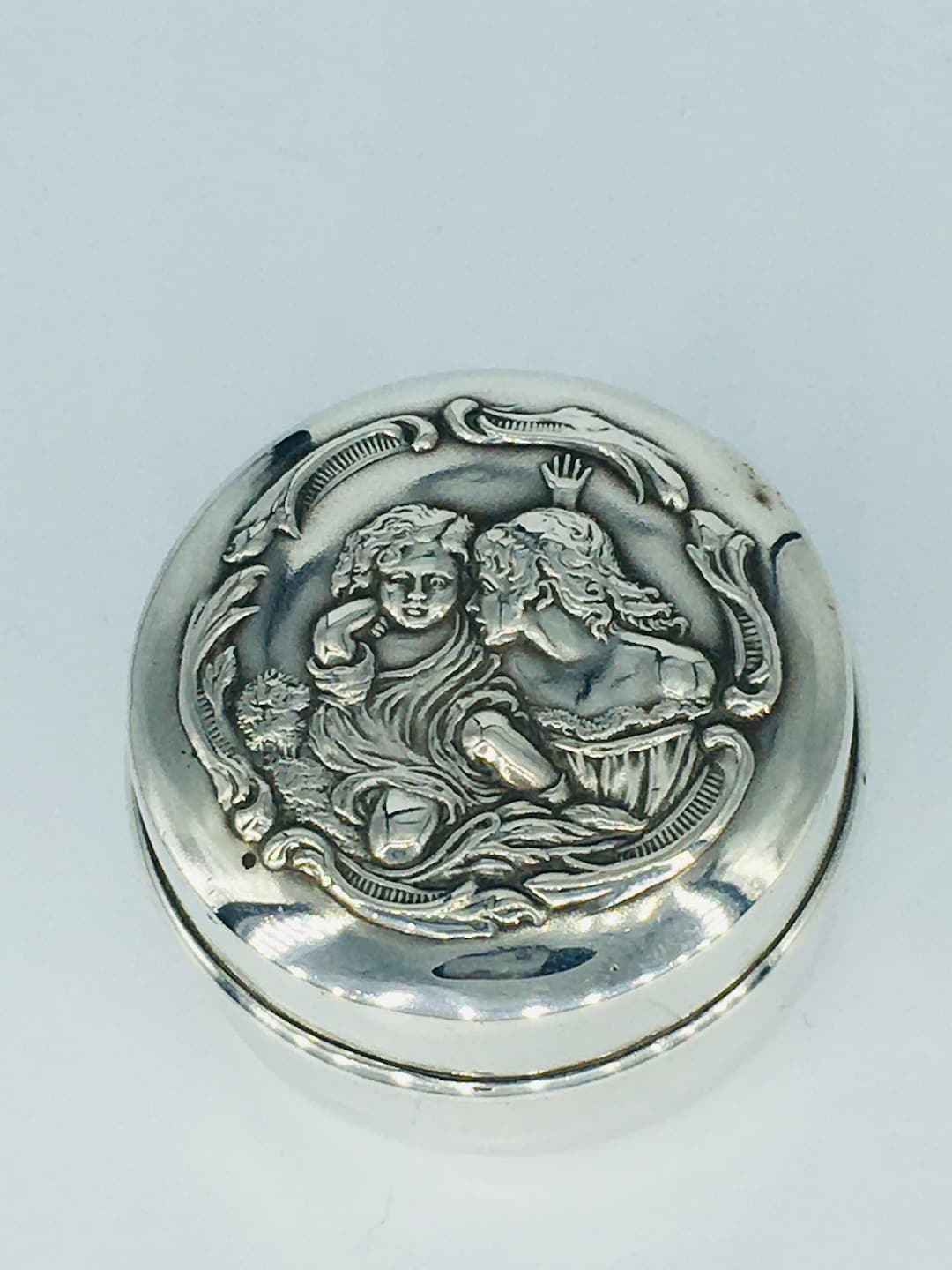 Antique Silver Pill Box Decorated With Cherubs From 1904 by WILLIAM ...