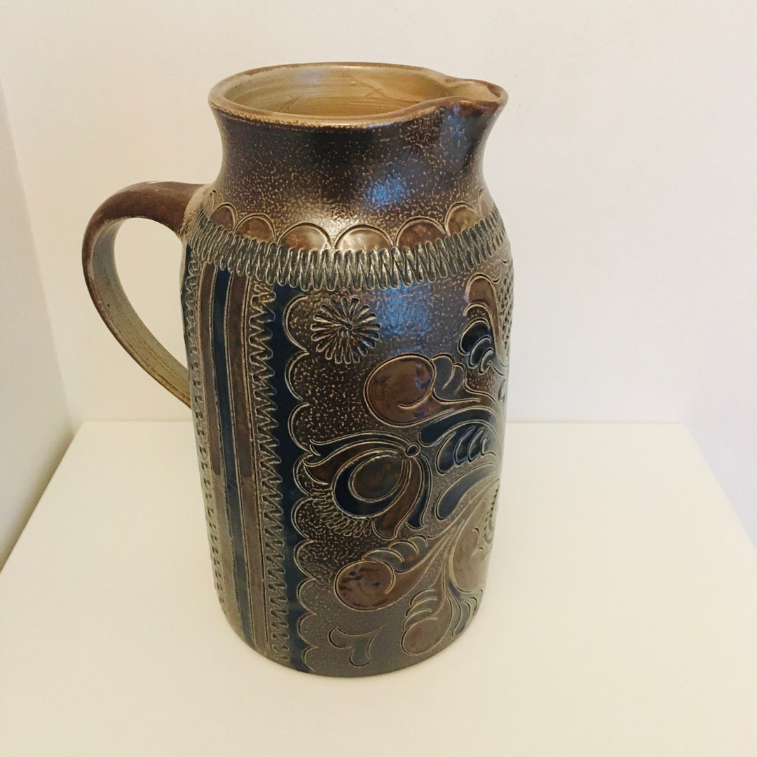 Vintage Westerwald Ceramic Pottery Pitcher Jug Germany Blue Brown Salt ...