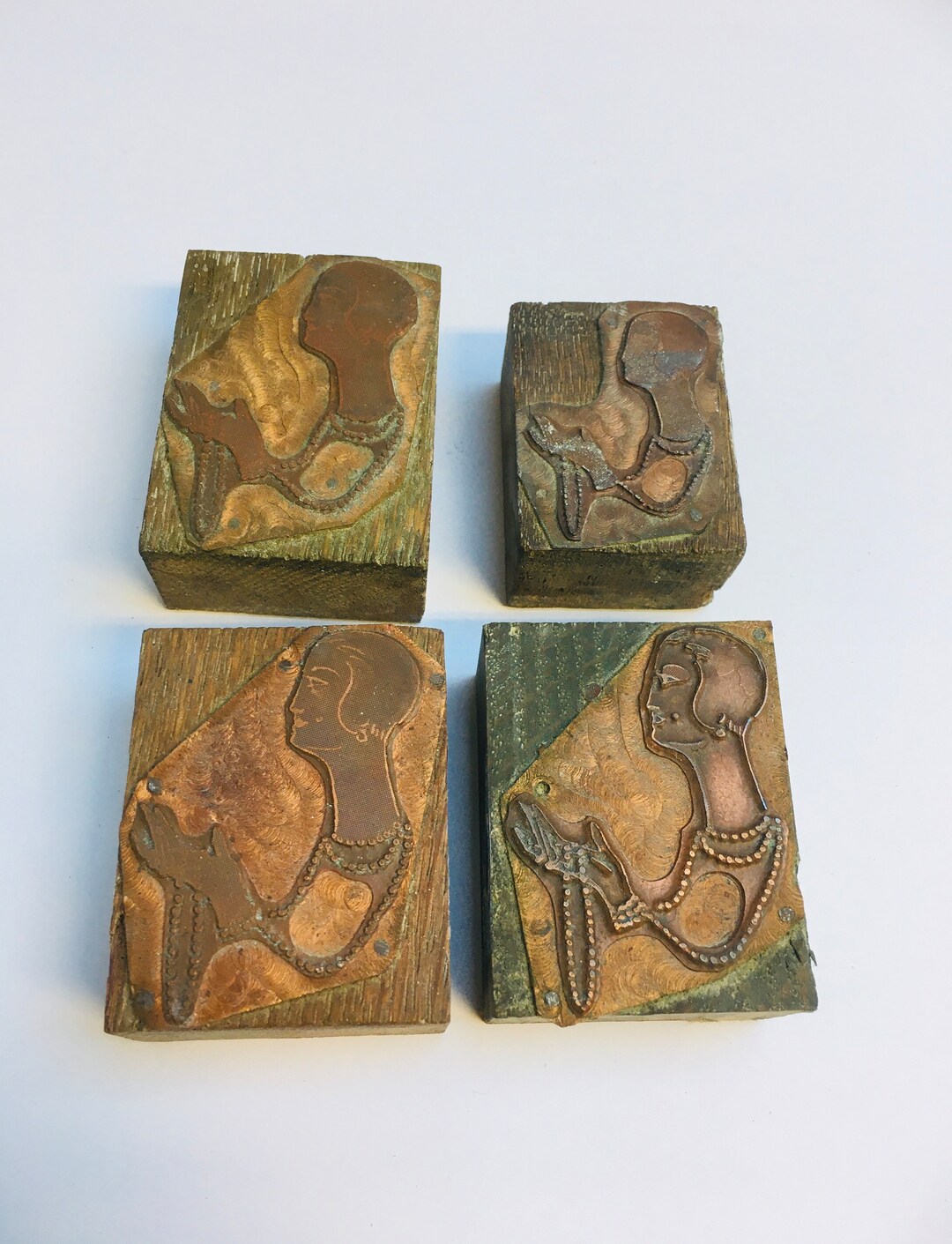 Set of 4 Vintage Art Deco Copper Printer Plates Antique Printing Blocks ...