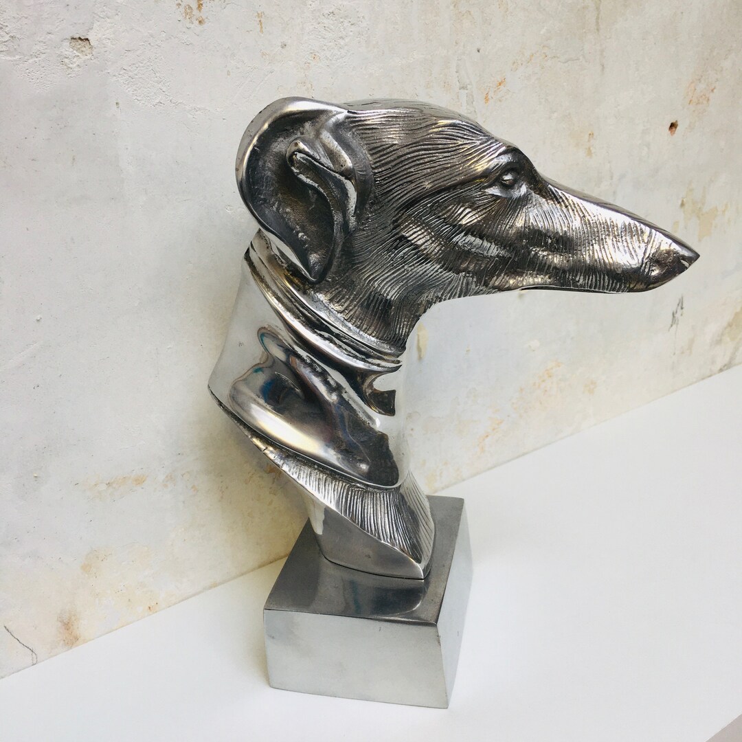 Greyhound Whippet Dog Bust or Book Stand Made of Silver Toned Cast ...