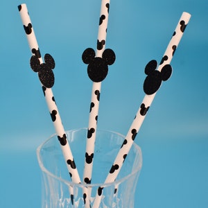 12 Mickey Mouse Straws Glitter Straws Mickey Mouse Birthday Straws ...