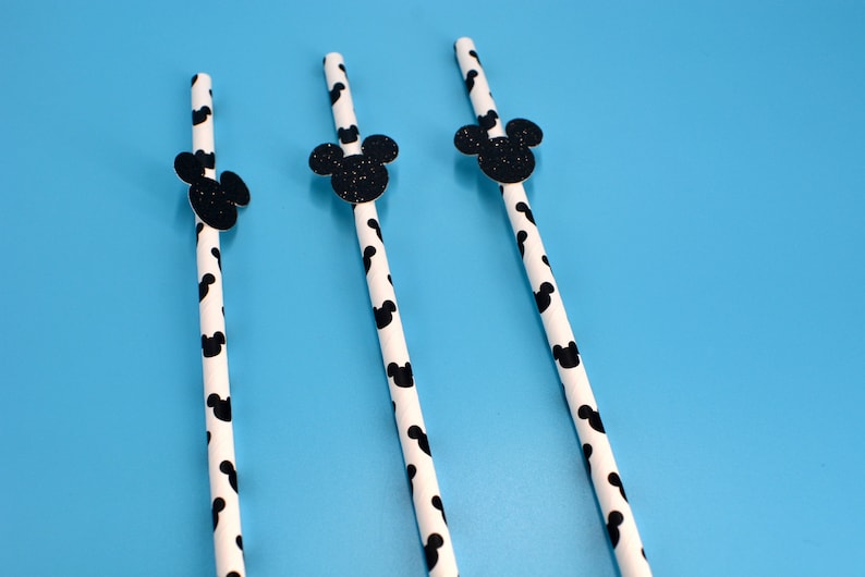 12 Mickey Mouse Straws Glitter Straws Mickey Mouse Birthday Straws ...
