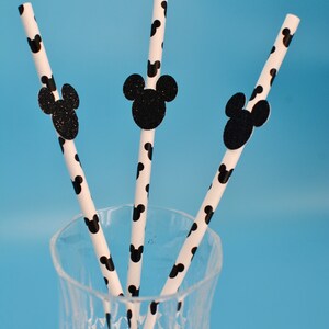12 Mickey Mouse Straws Glitter Straws Mickey Mouse Birthday Straws ...