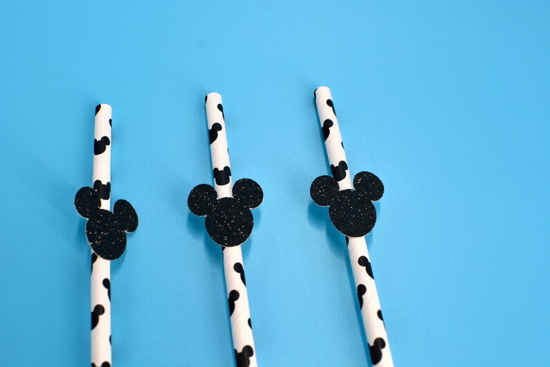 12 Mickey Mouse Straws Glitter Straws Mickey Mouse Birthday Straws ...