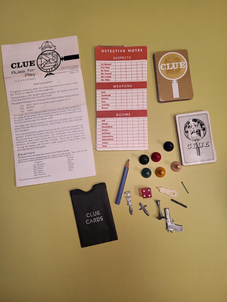 Vintage Clue Game Pieces Tokens Cards - Etsy